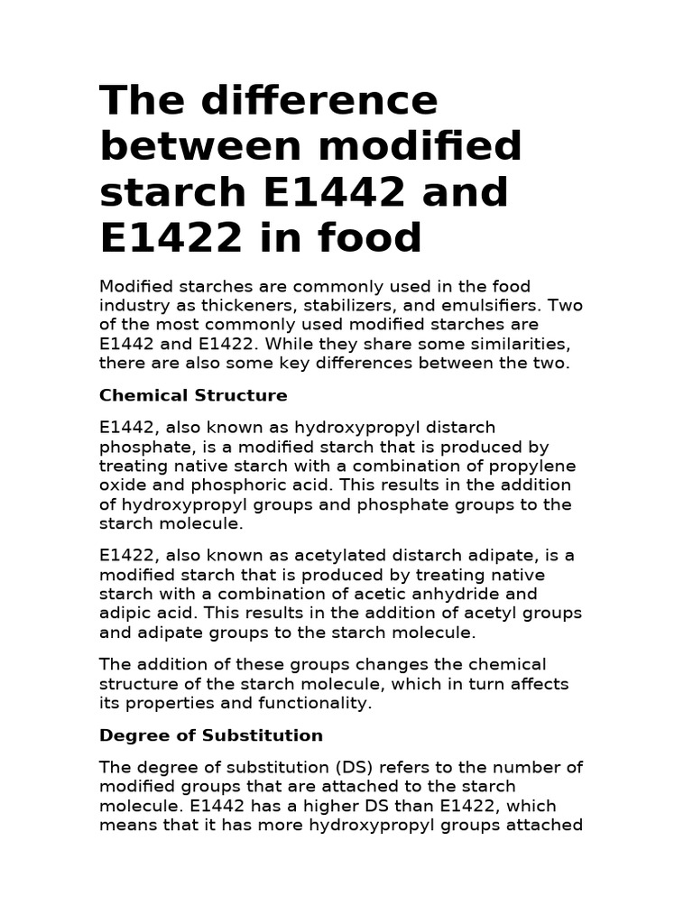 Differences Between Modified Starches E1442 & E1422 | PDF | Starch ...