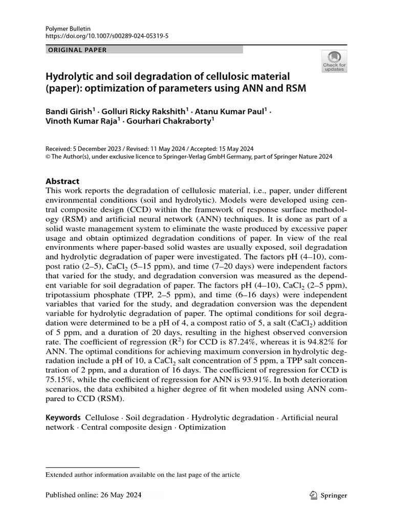 Hydrolytic and Soil Degradation of Cellulosic Material (Paper) Optimization of Parameters Using ...