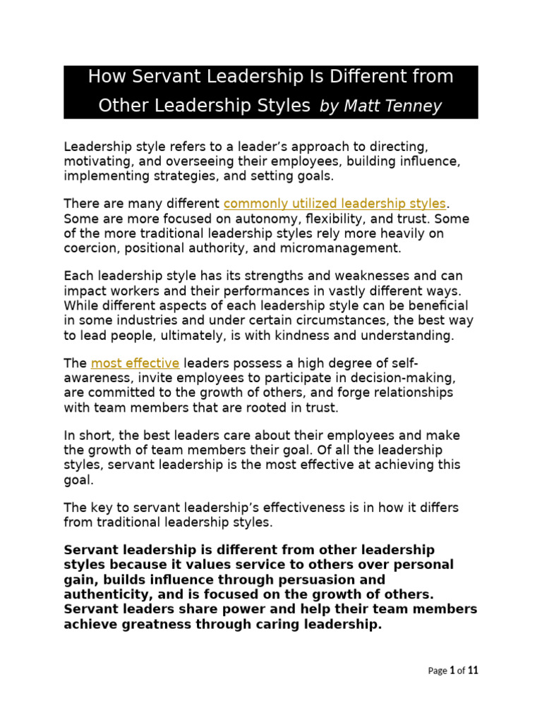 How Servant Leadership Is Different From Other Leadership Styles by ...