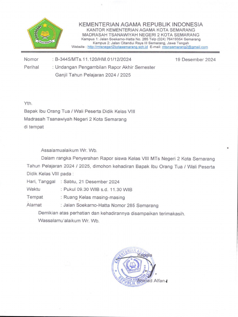 Pengambilan Rapot Kelas 8 | PDF