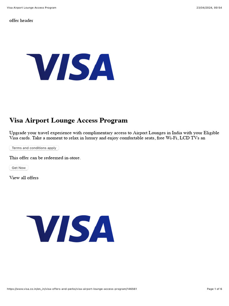 Visa Airport Lounge Access Program Guide | PDF | Airport Lounge | Visa Inc.