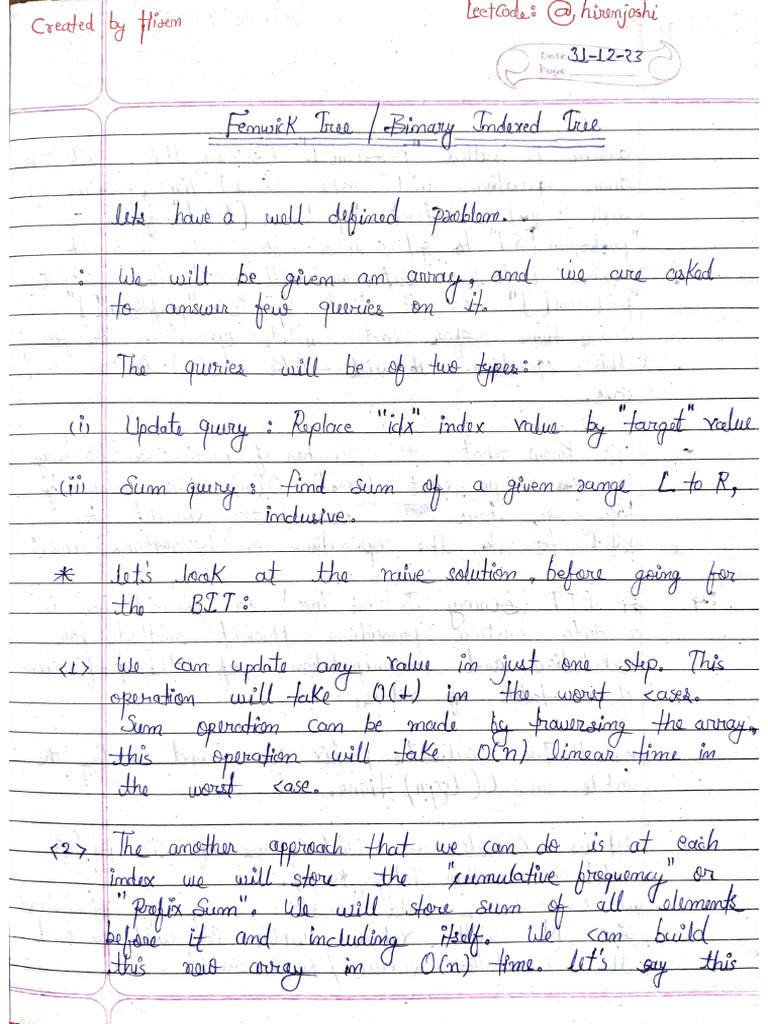 Fenwick Tree Complete Notes (Color) - Hiren Joshi | PDF