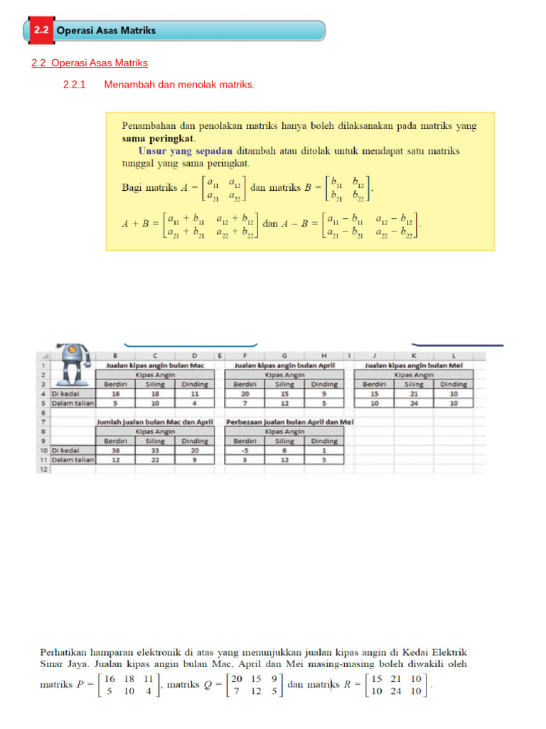 2.2 OPERASI ASAS MATRIKS (2.2.1) | PDF