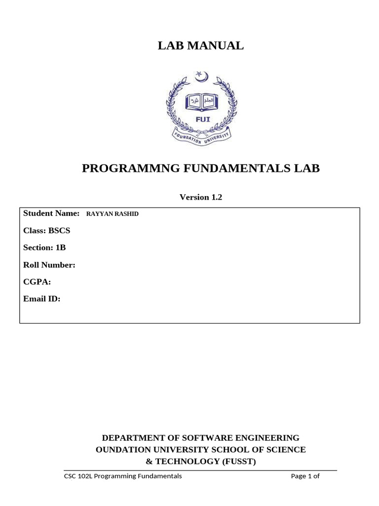 CSC 102L Lab Manual Guide | PDF