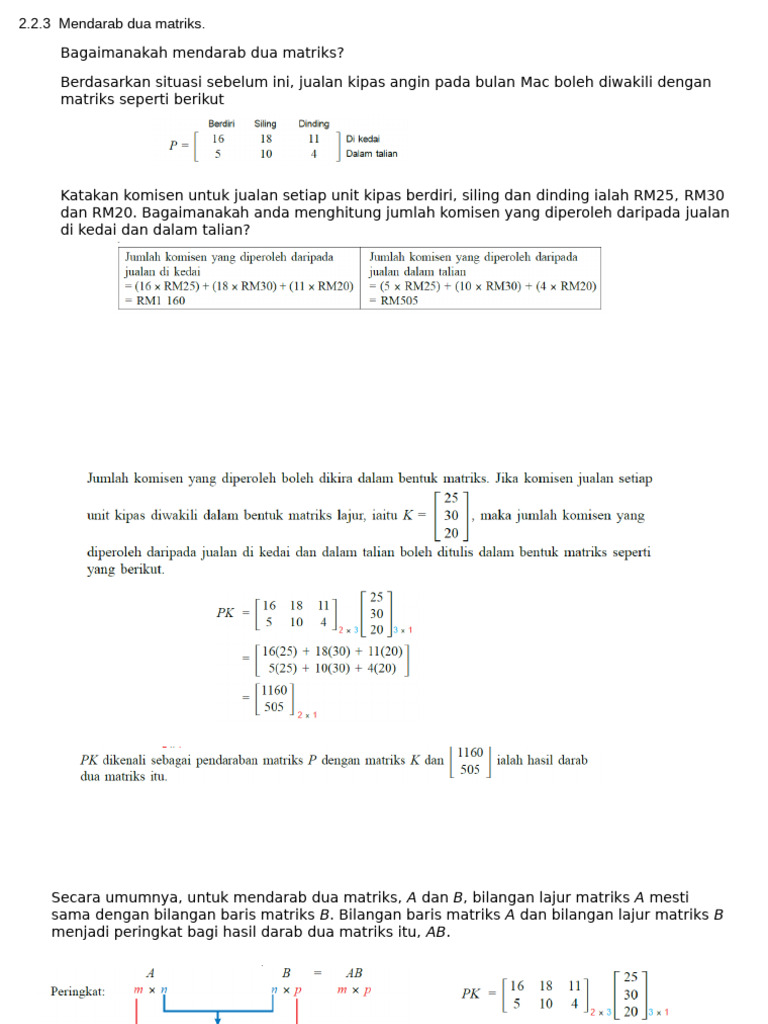2.2 Operasi Asas Matriks (2.2.3) | PDF