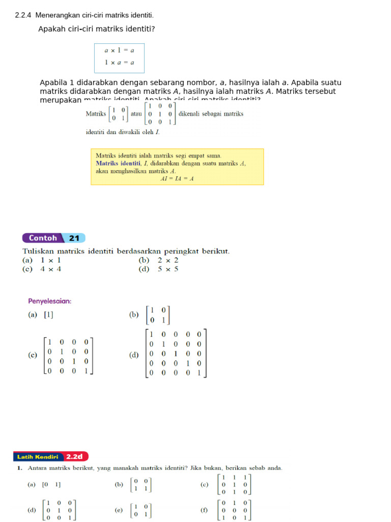 2.2 Operasi Asas Matriks (2.2.4) | PDF