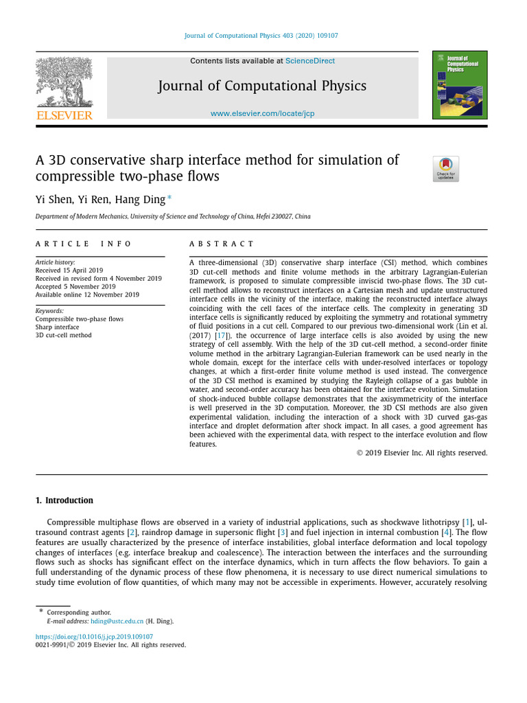 A 3D conservative sharp interface method for simulation of compressible two-phase flows | PDF ...