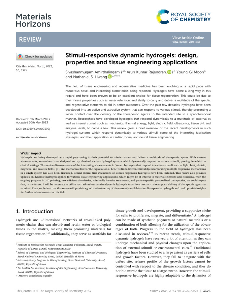 Stimuli-Responsive Dynamic Hydrogels | PDF | Tissue Engineering | Cross ...