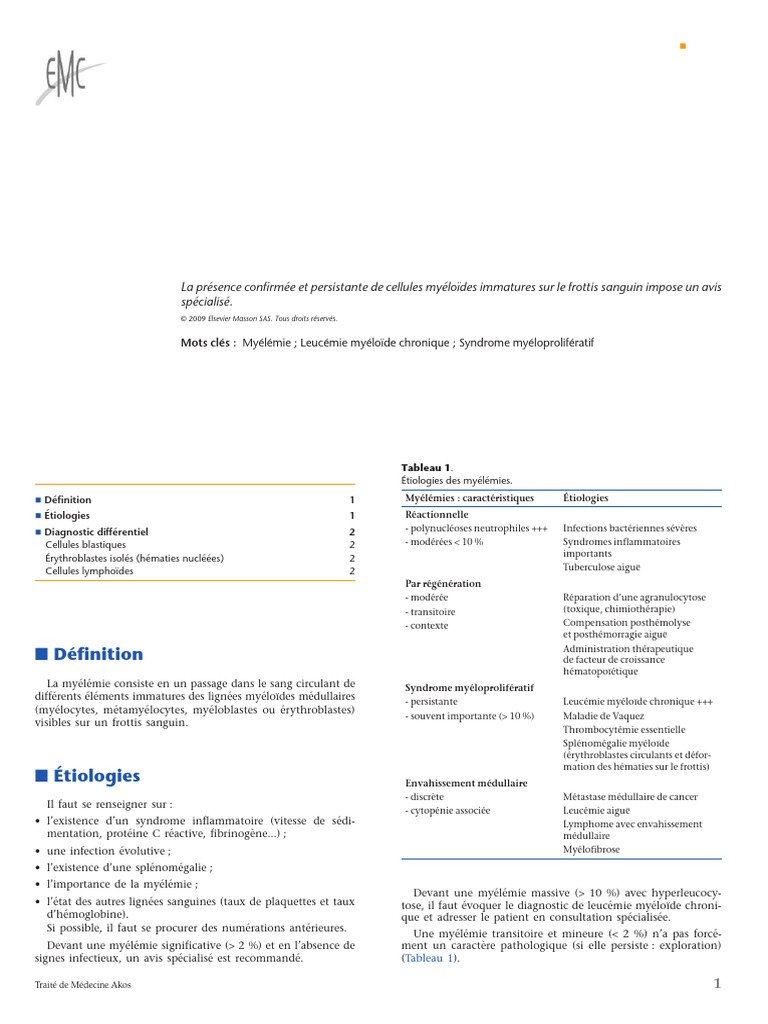 Définition et étiologies de la myélémie | PDF | Leucémie | Médecine ...