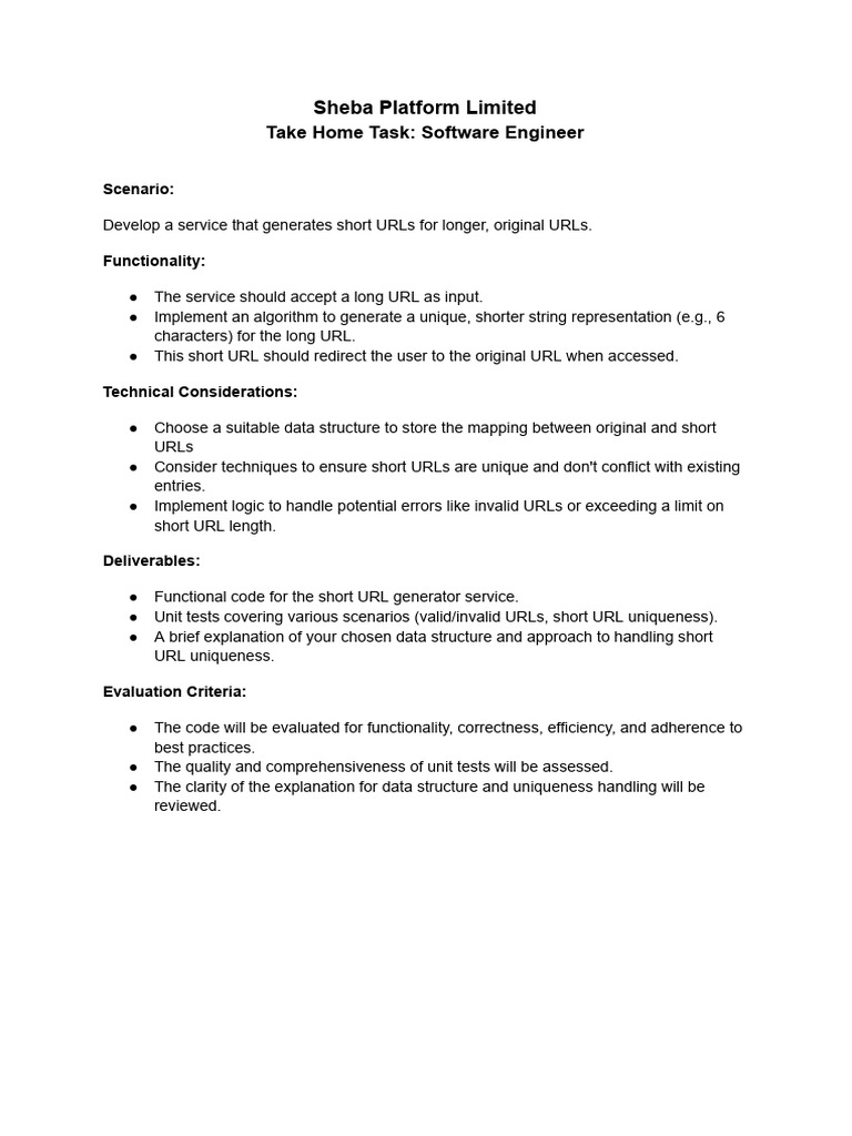 Take Home Task - Software Engineer | PDF