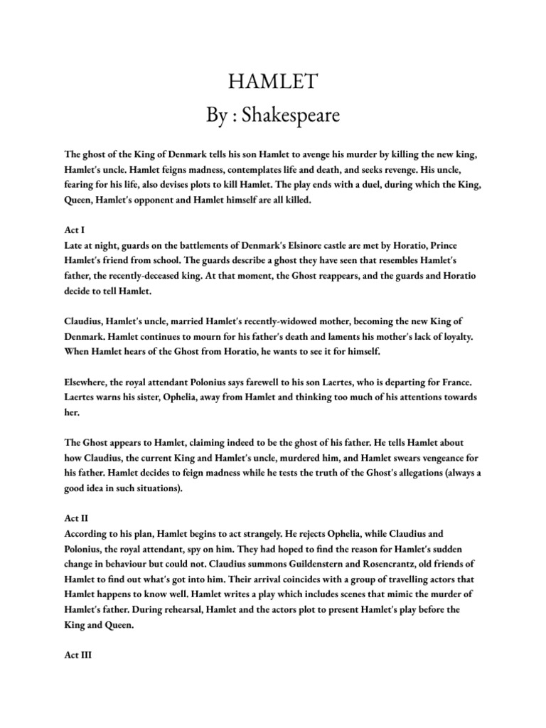 G12 - English Story Hamlet by Shakespeare | PDF | Hamlet | Shakespearean Tragedies