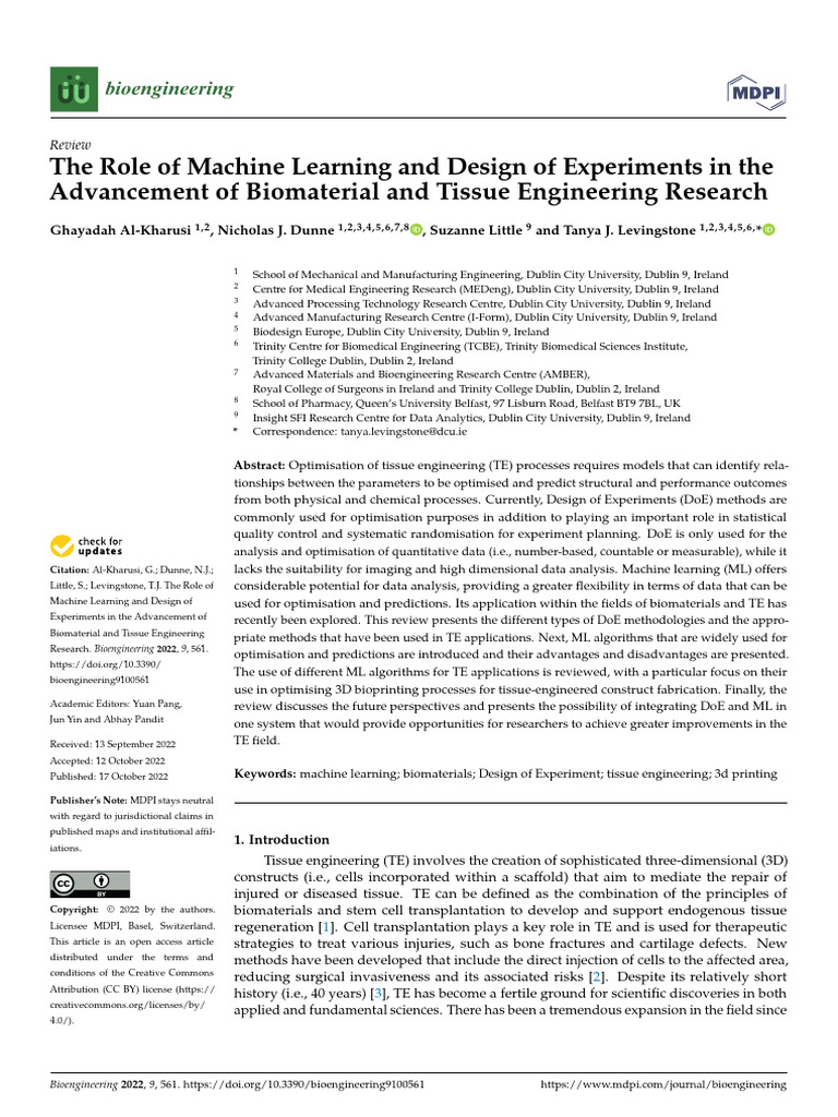 Bioengineering 09 00561 v2 | PDF | Experiment | Machine Learning