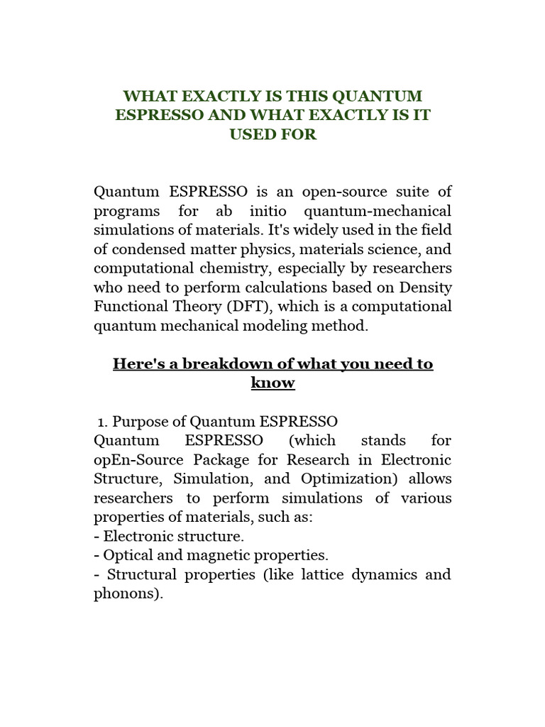 Overview of Quantum ESPRESSO Usage | PDF | Density Functional Theory ...