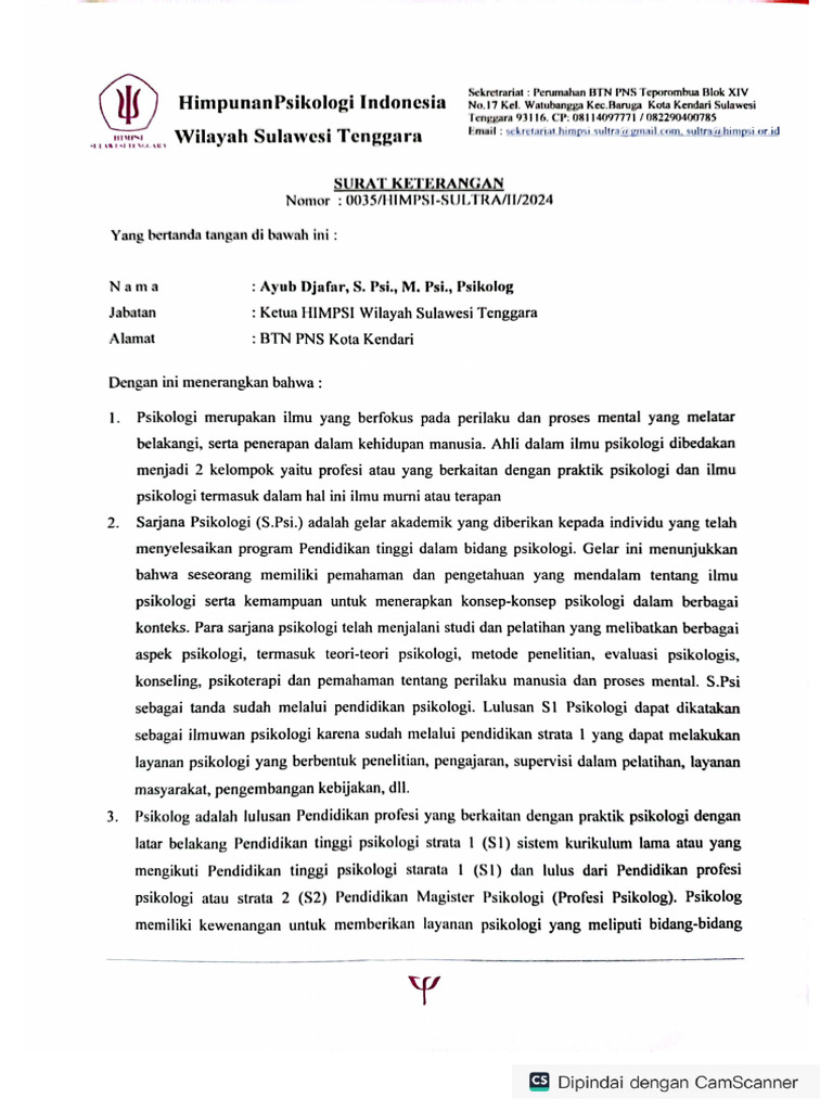 Surat Keterangan HIMPSI | PDF
