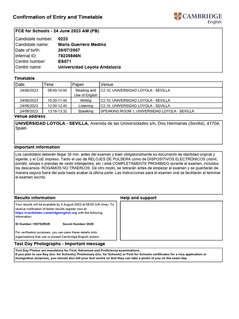 Confirmation of Entry 2 | PDF | Student Assessment And Evaluation ...