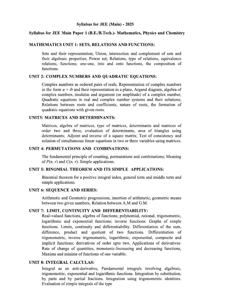 JEE MAINS SYLLABUS 2025 | PDF