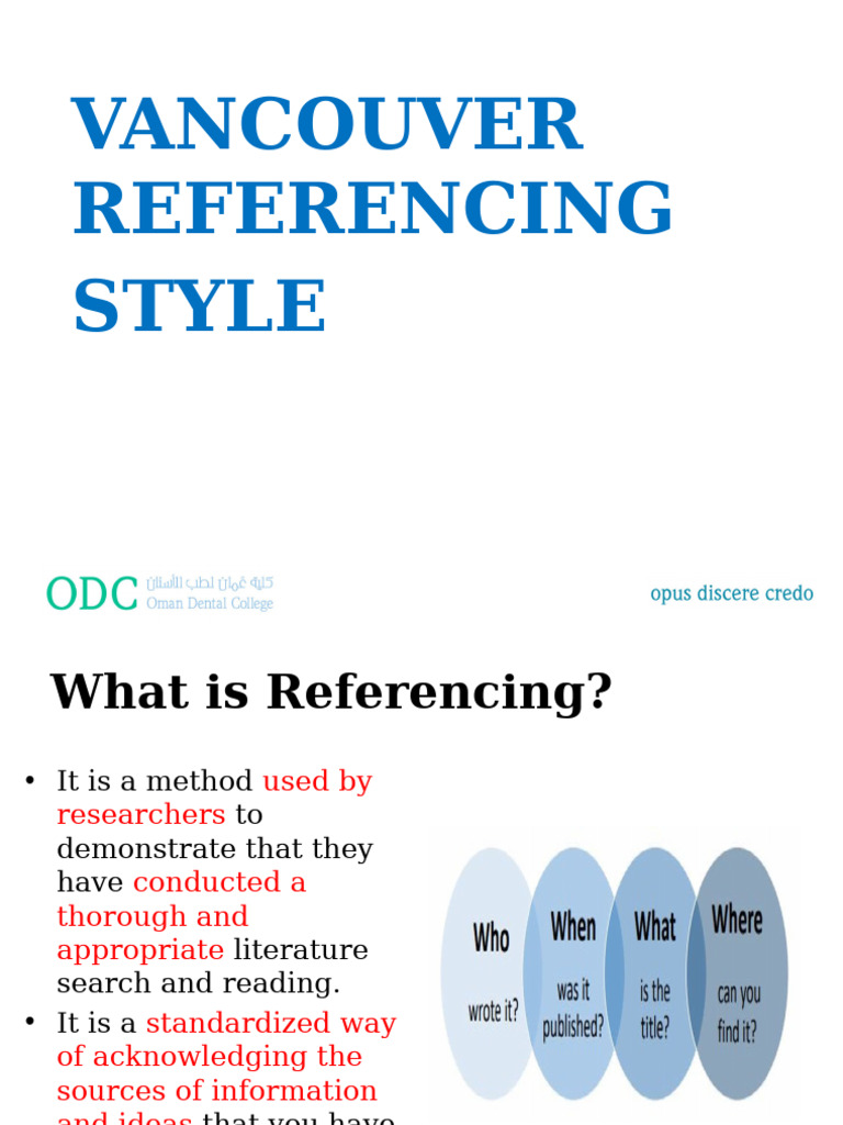 Vancouver Referencing | PDF | Citation | Writing