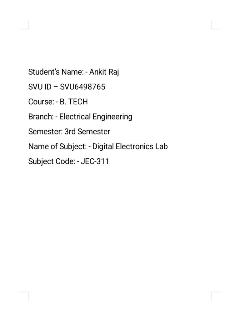 Digital Electronics Lab JEC-311 SVU6498765 | PDF | Logic Gate | Electrical Engineering