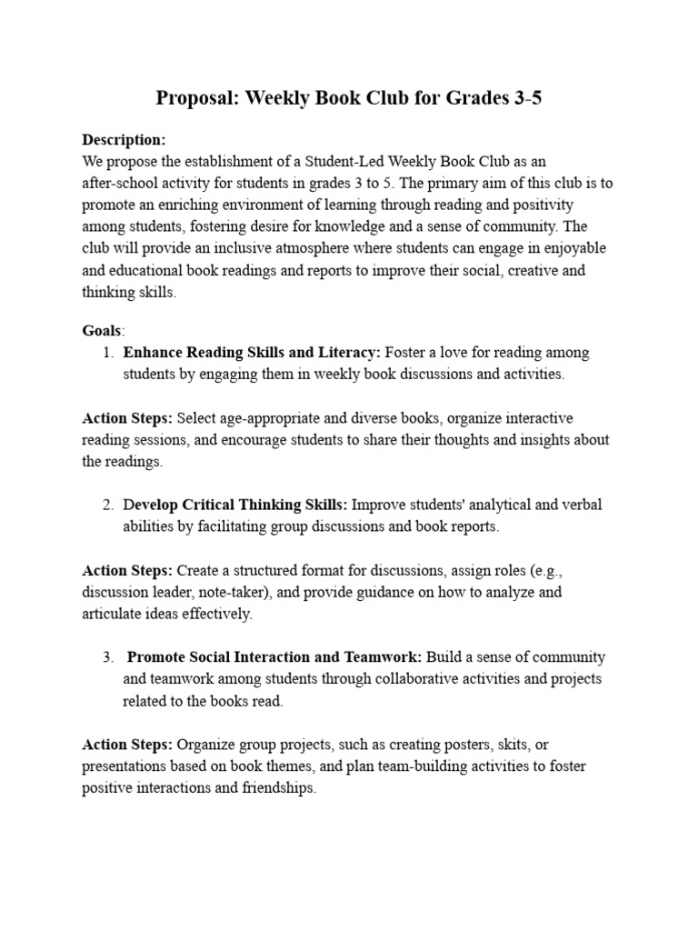 Grades 3-5 Weekly Book Club Proposal | PDF | Creativity | Thought