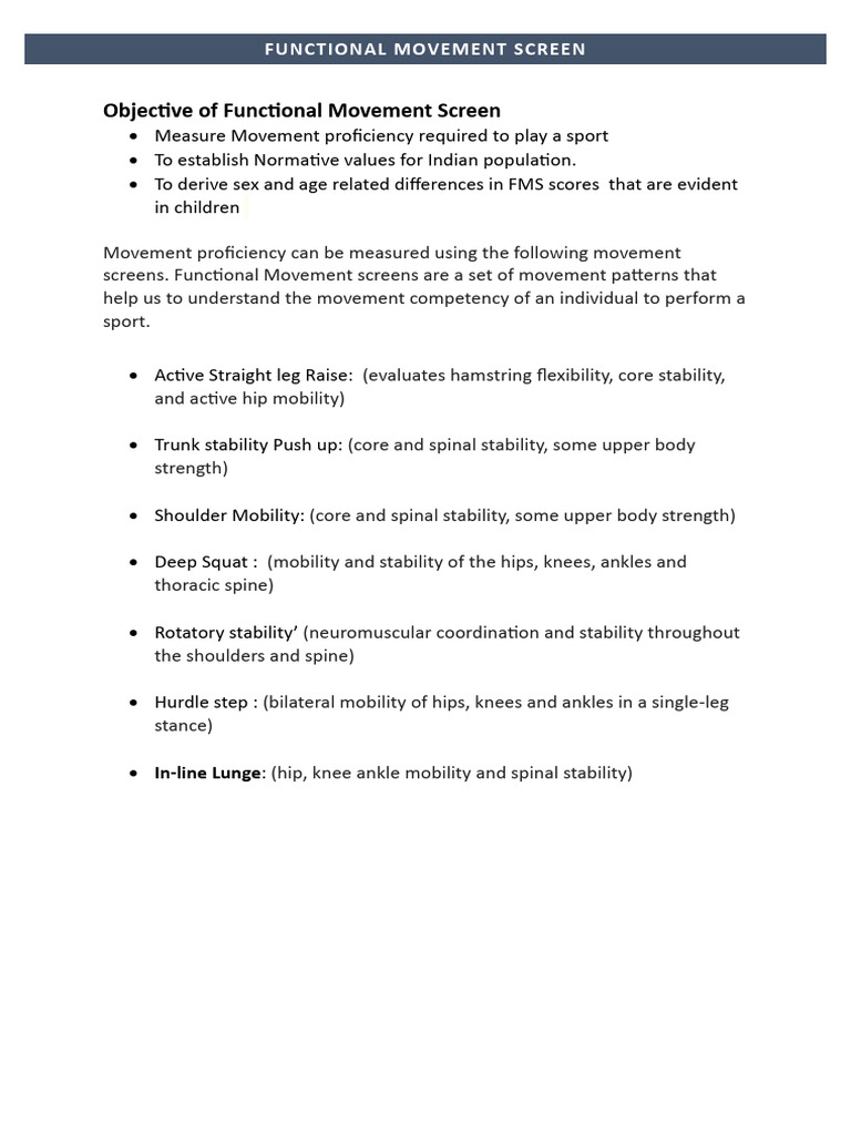 FUNCTIONAL MOVEMENT SCREEN | PDF | Balance (Ability)