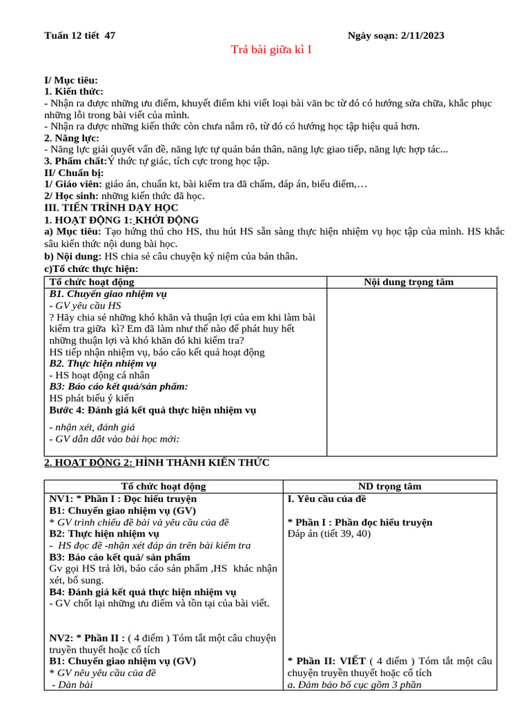 Trả bài KTGK I | PDF