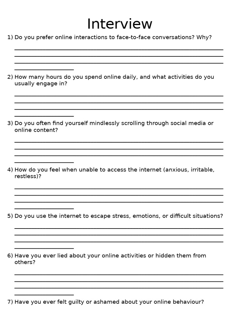 Cyber Addiction Interview Questions | PDF | Social Psychology | Psychology