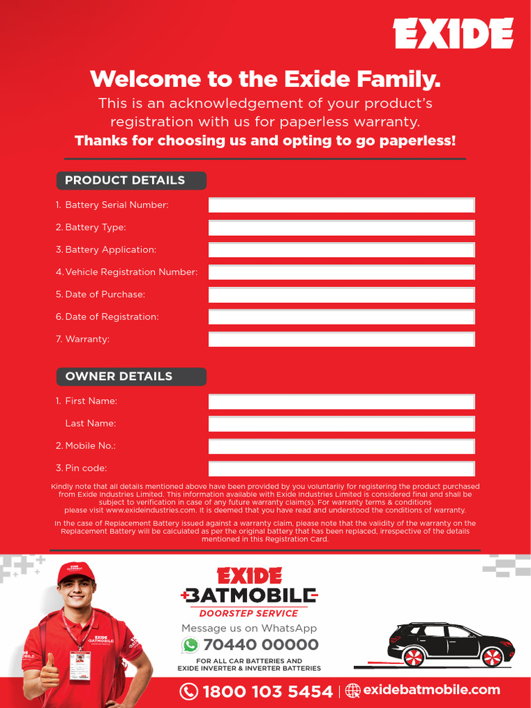 Exide Battery Warranty Certificate | PDF