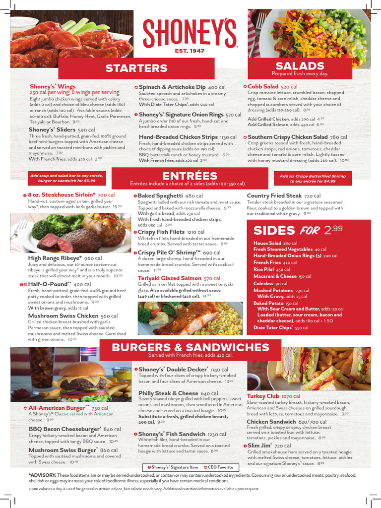 Shoneys-Menu-Spring-2022 | PDF | Hamburgers | Salad