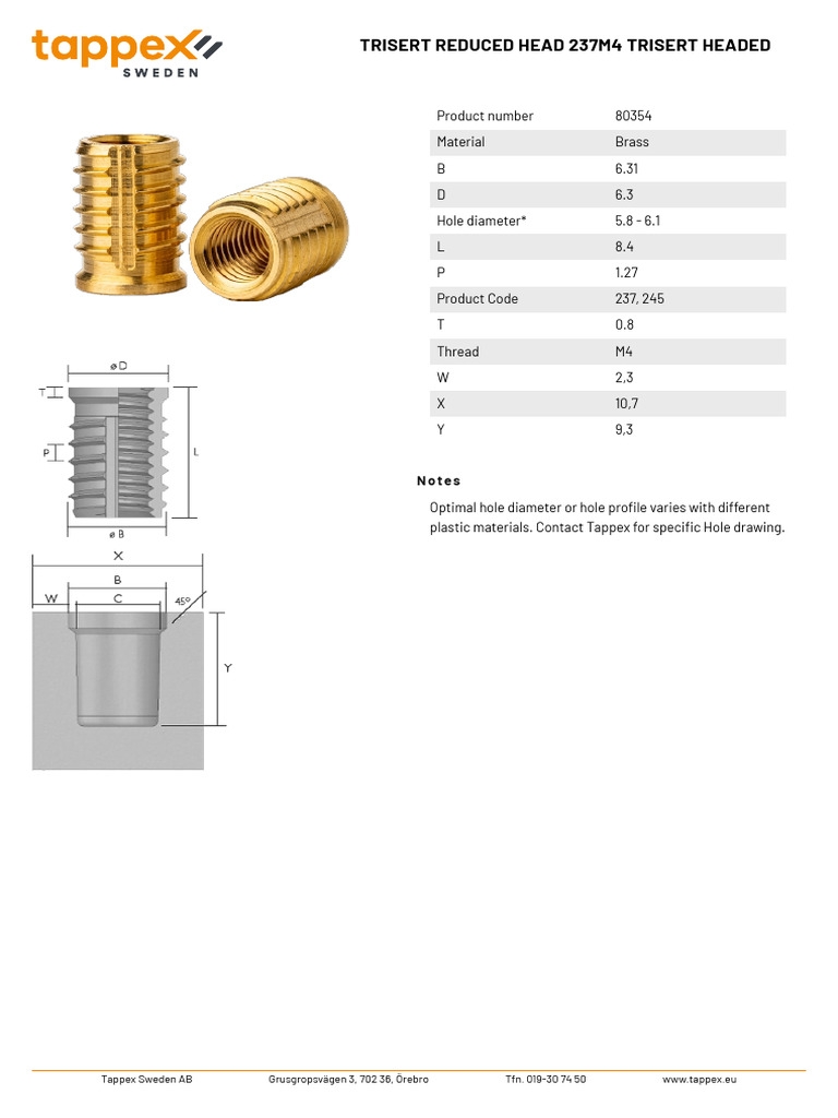 Tappex Trisert M4 Specifications | PDF