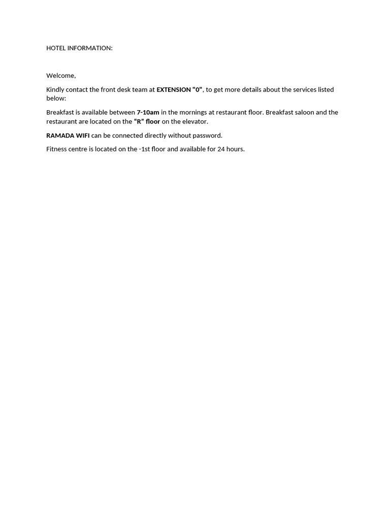 Hotel Information | PDF