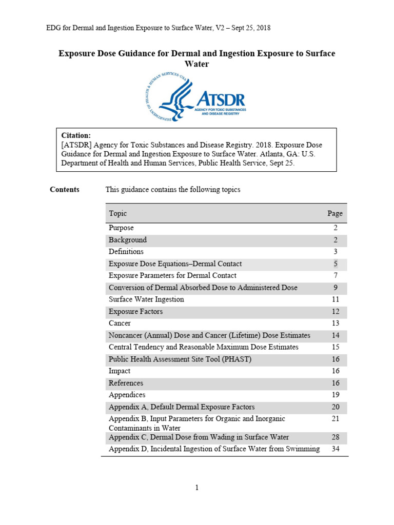 ATSDR EDG Surface Water Ingestion Dermal Absorption 508 | PDF | Dose ...
