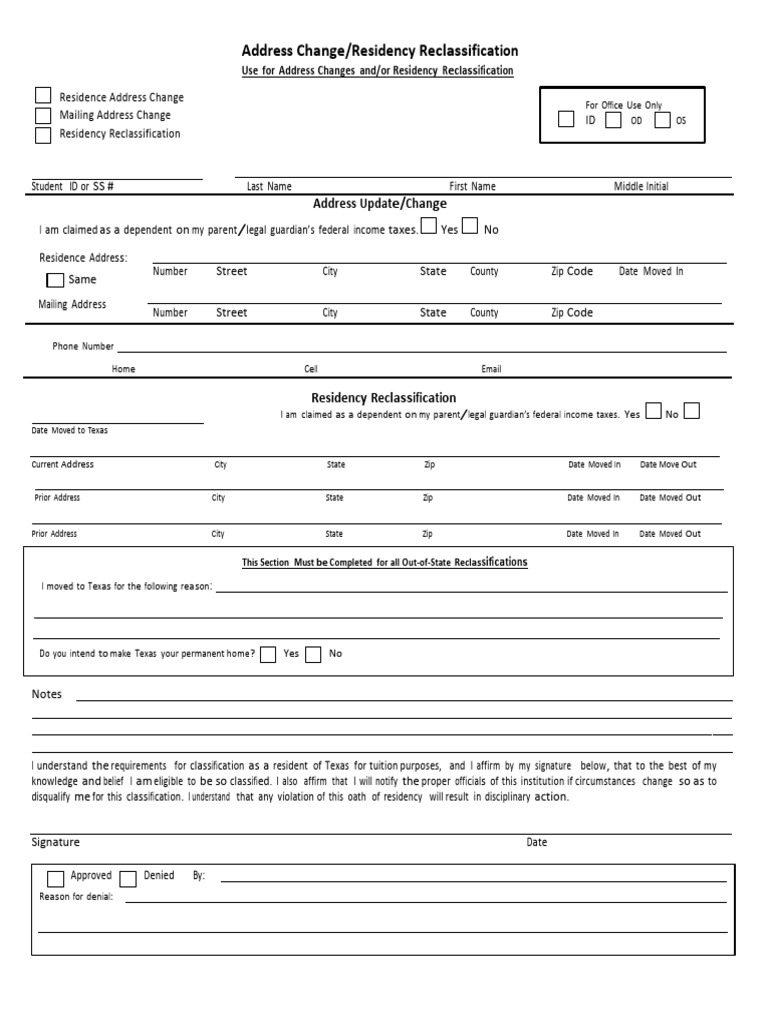 Residency Reclassification Form | PDF