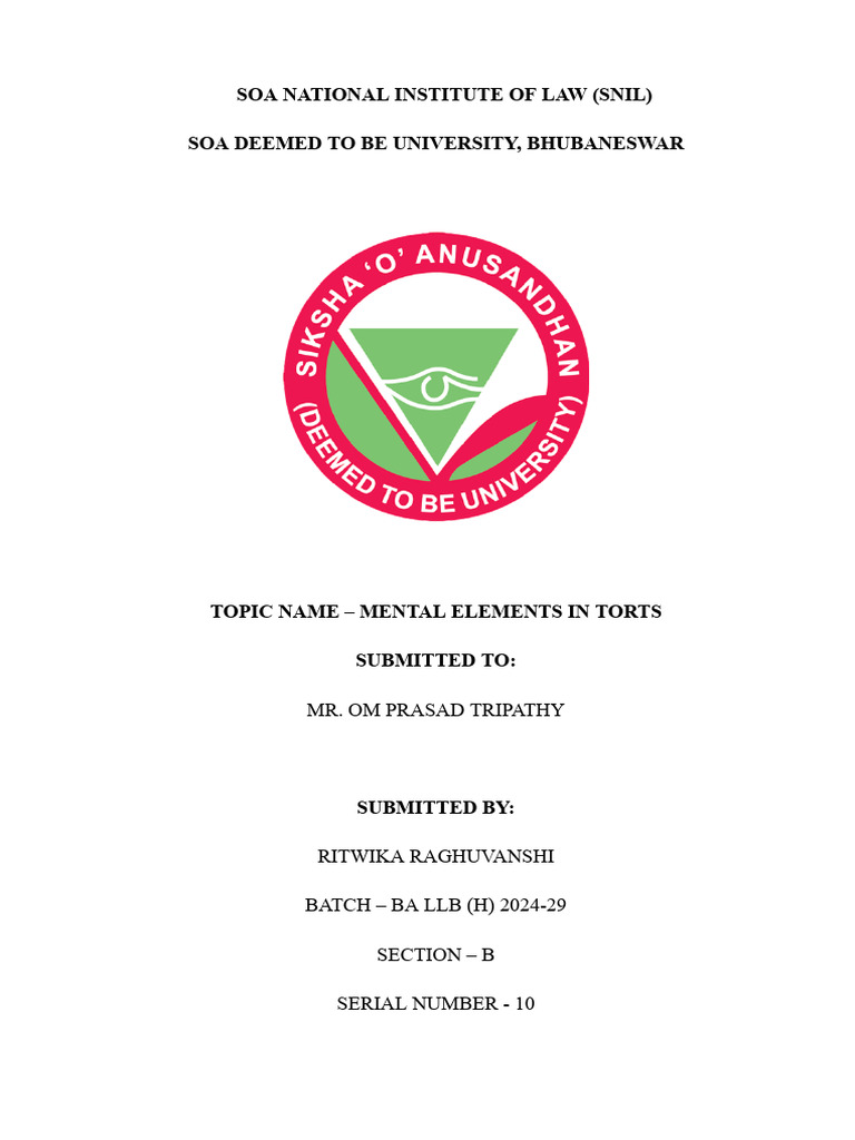 Mental Elements in Tort Law Explained | PDF | Negligence | Tort