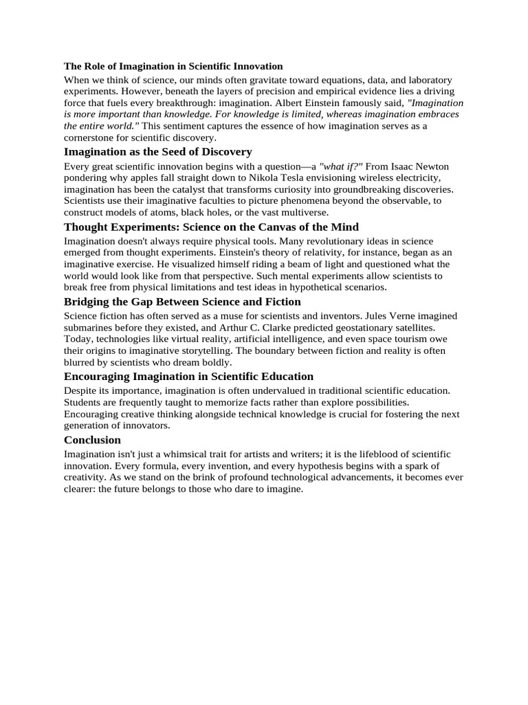 The Role of Imagination in Scientific Innovation | PDF | Science ...