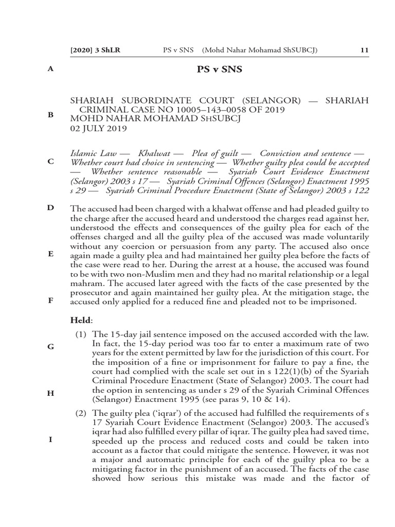 PS V SNS (2020) 3 SHLR 11 | PDF