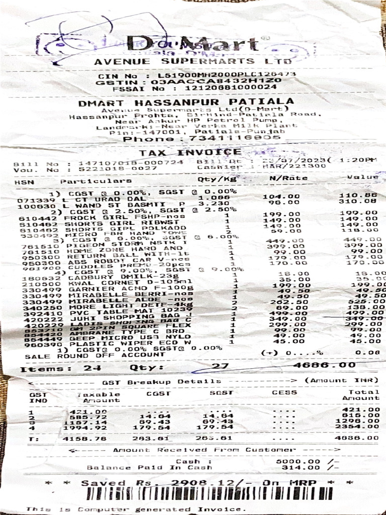 Dmart WarrantyBill | PDF