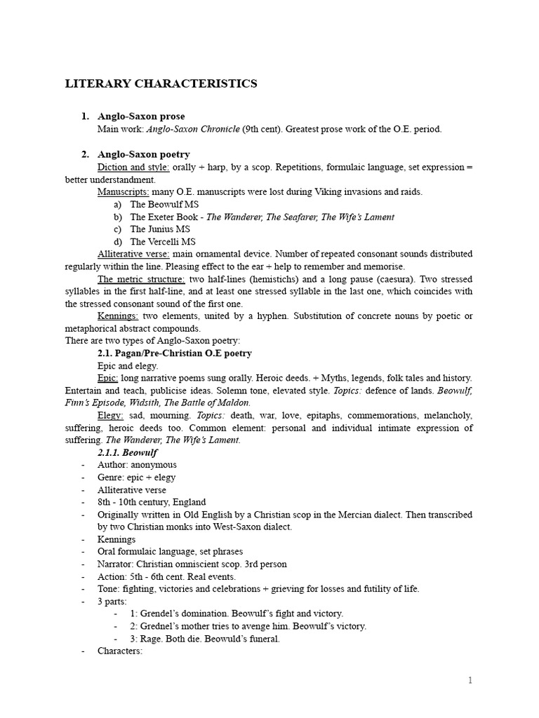 LI - Literary Characteristics | PDF | Beowulf | Poetry
