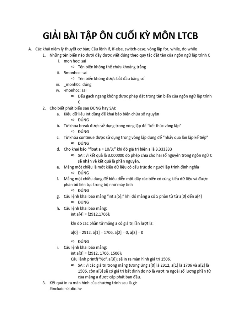 Giải bài tập ôn cuối kỳ môn LTCB (Phần 1) | PDF