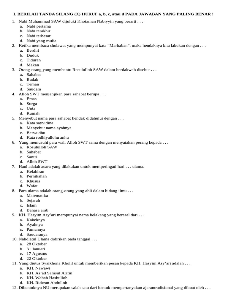 Soal SAS Ganjil ASWAJA Kelas 4 24-25 | PDF
