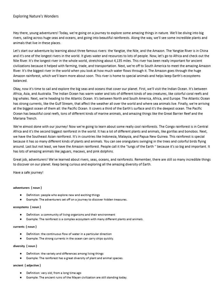 Exploring Nature's Wonders (Differentiated WS) | PDF | Rainforest | Sea