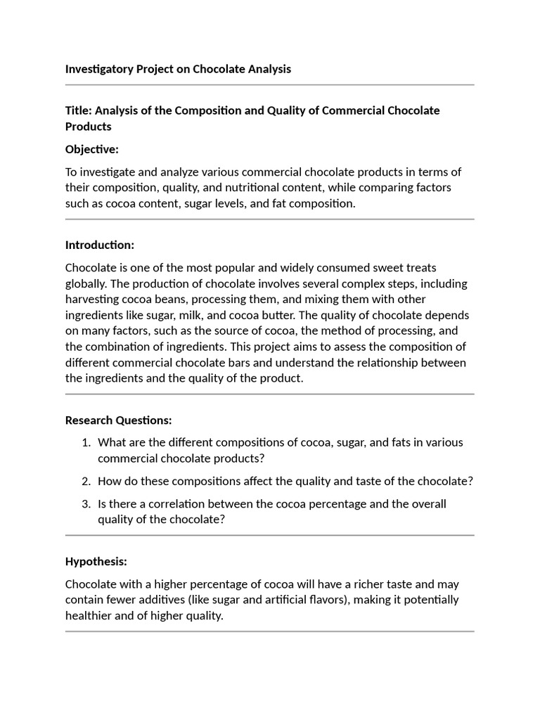 Investigatory Project On Chocolate Analysis | PDF | Chocolate | Types Of Chocolate