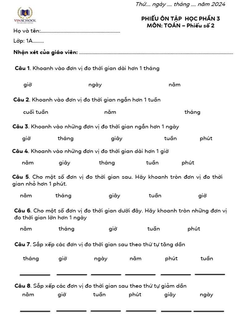 HP3 Ontap Thoigian P1 Huyen | PDF
