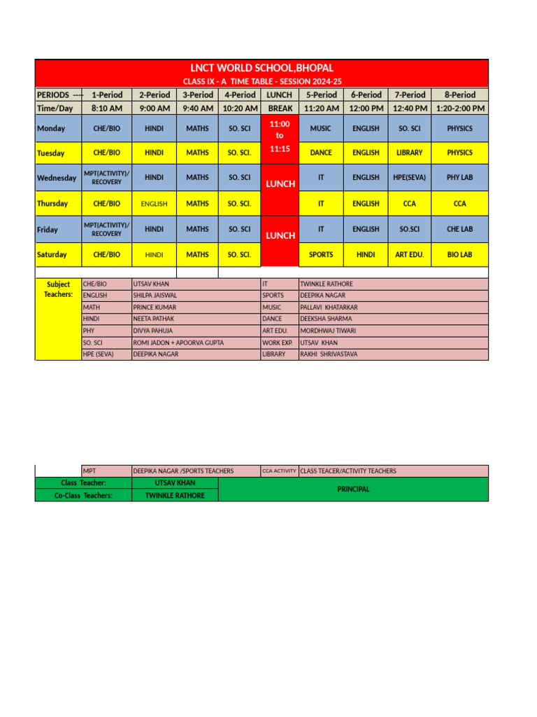Class Time Table-(IX-A) | PDF Class Time Table-(IX-A) | PDF