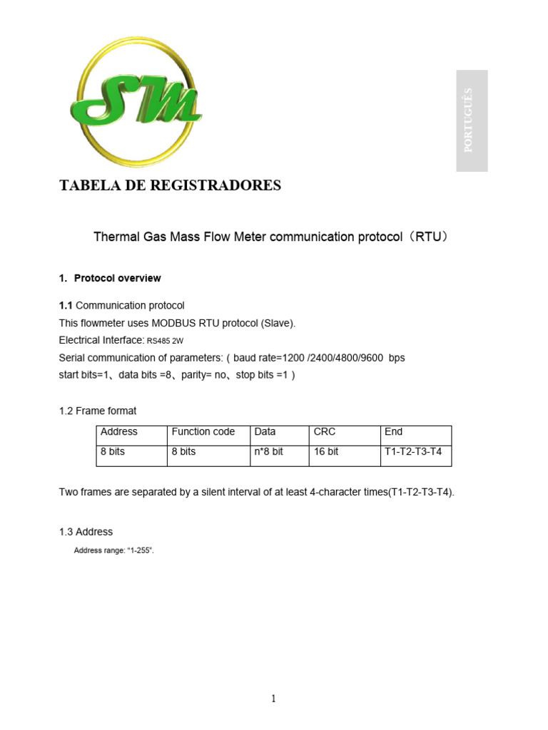 Manual - Medidor Tipo Termal - Parametros FMT - MODBUS | PDF | Computer Science | Computing