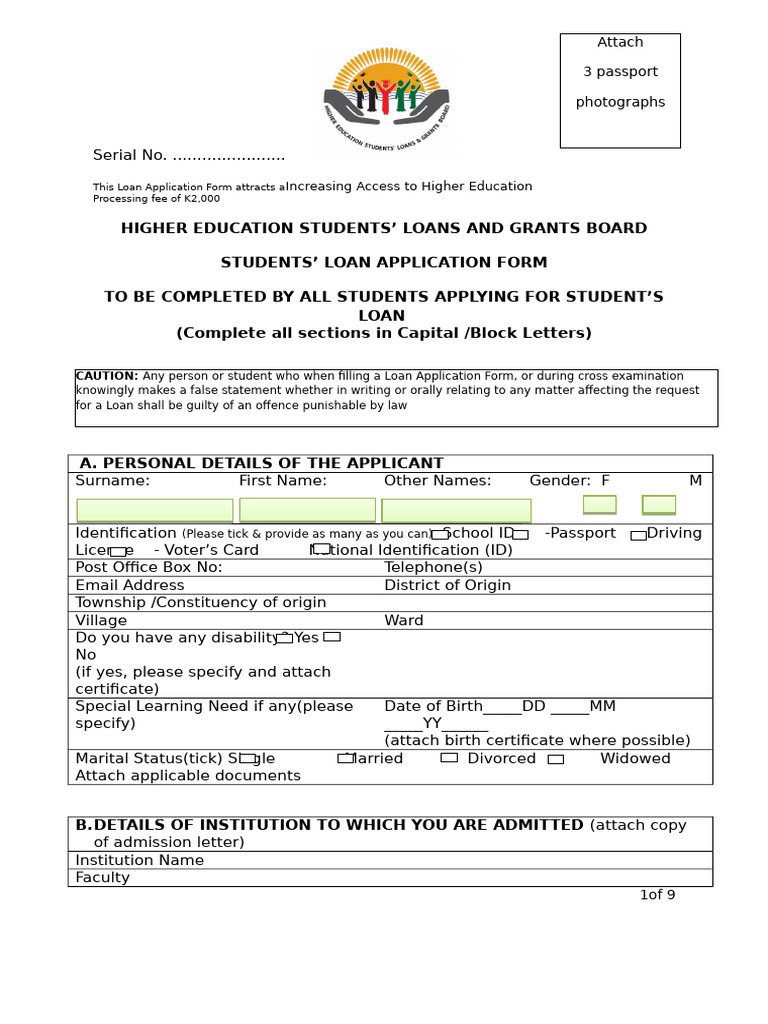 Student Loan Application Form | PDF | Loans | Identity Document