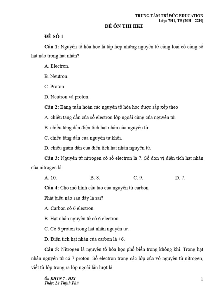 Tong Hop On Tap HKI - KHTN 7 | PDF