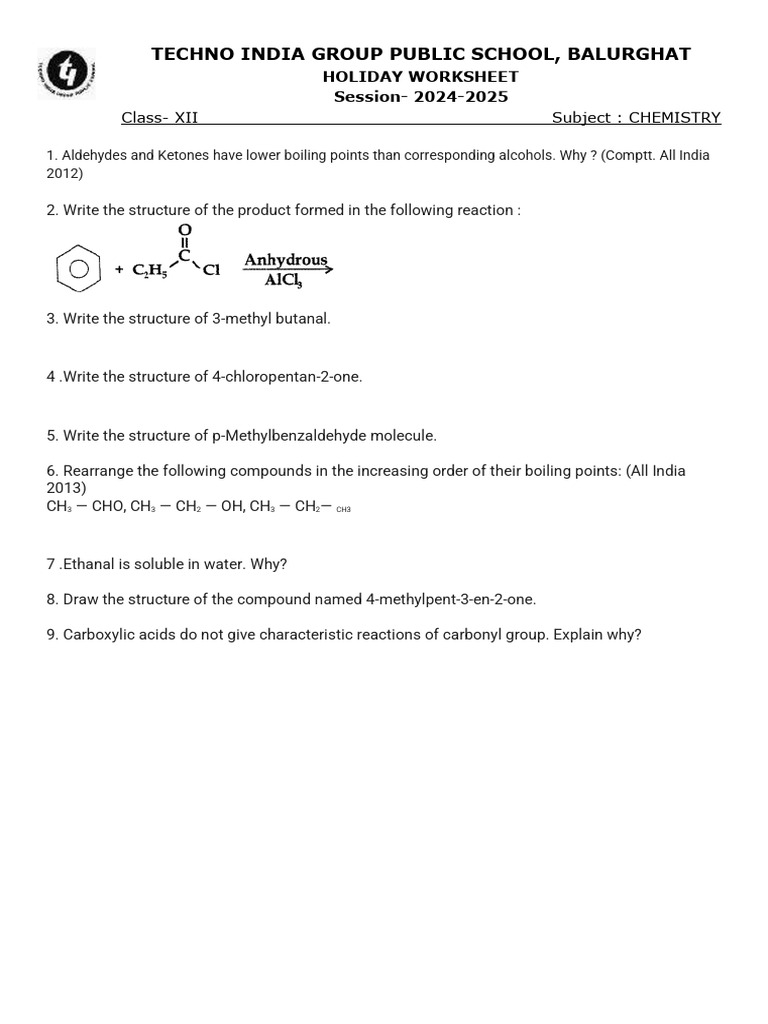 Chemistry-Xii-Holiday Assignment | PDF