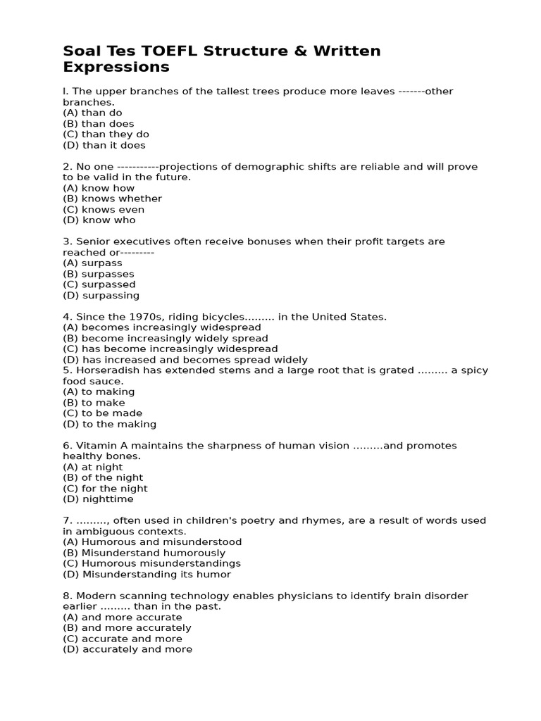 TOEFL Structure & Written Expression Test | PDF