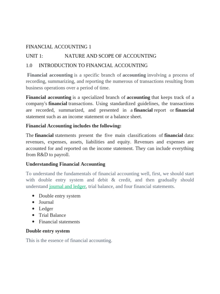Unit 1 Nature and Scope of Accounting | PDF | Debits And Credits ...