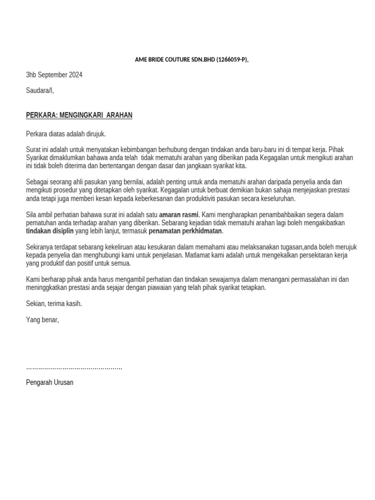 Sample Amaran Letter | PDF
